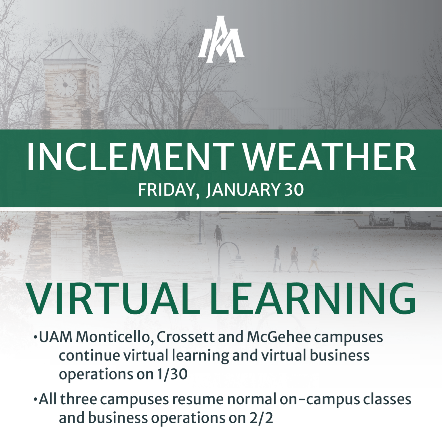 UAM To Continue Virtual Learning and Business Operations on January 30 ...